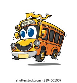 Cute Smiling Hurrying Yellow School Bus Stock Vector (Royalty Free ...