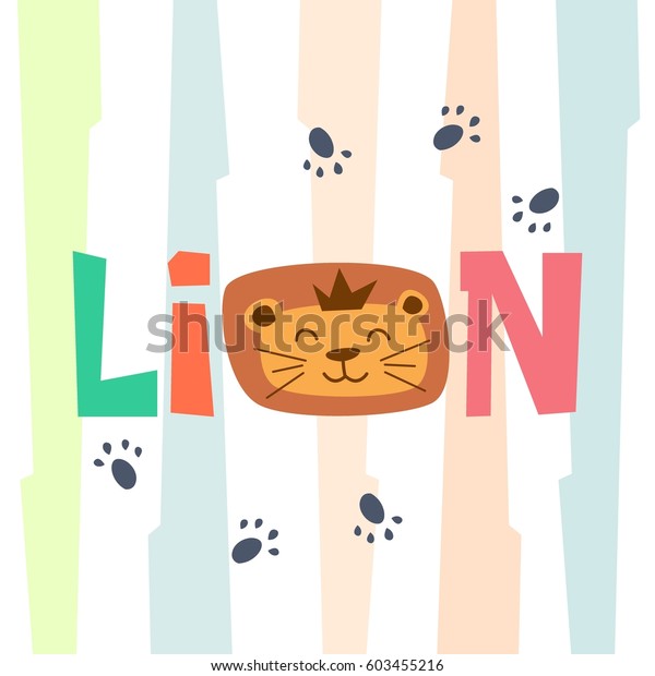 Cute Smiling Lion Foot Print Colorful Stock Vector (Royalty Free ...