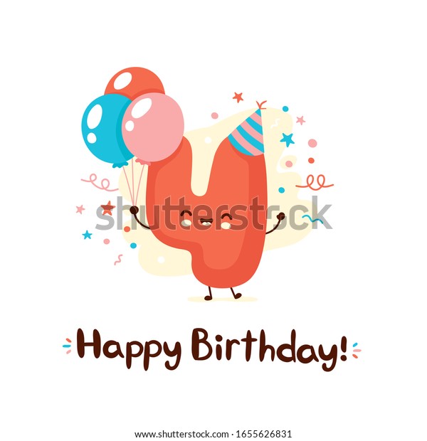 Cute Smiling Number Four Balloons Festive Stock Vector (Royalty Free ...
