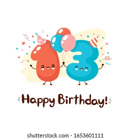 Cute Smiling Numbers Thirteen Balloons Festive Stock Vector (Royalty ...
