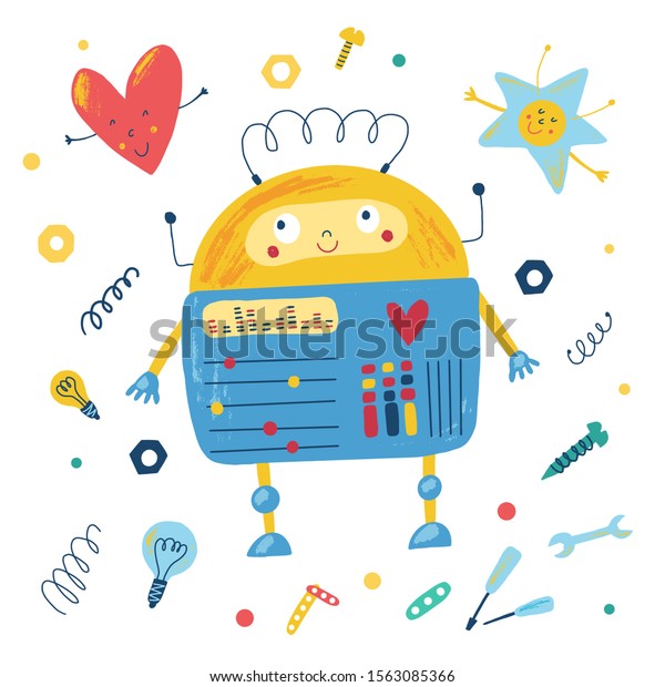 Cute Smiling Robot Cartoon Style Isolated Stock Vector (Royalty Free ...