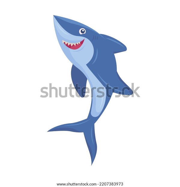 Cute Smiling Shark Flat Picture Cartoon Stock Vector (Royalty Free ...