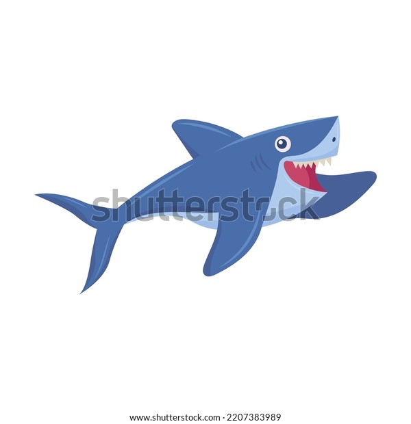Cute Smiling Shark Flat Picture Cartoon Stock Vector (Royalty Free ...