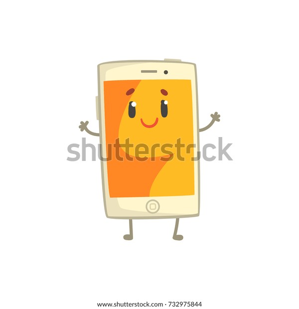 Cute Smiling Smartphone Character Orange Screen Stock Vector (Royalty ...