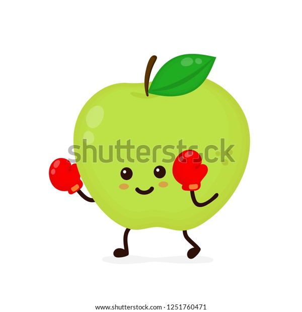 Cute Smiling Strong Apple Fighting Boxing Stock Vector (Royalty Free ...
