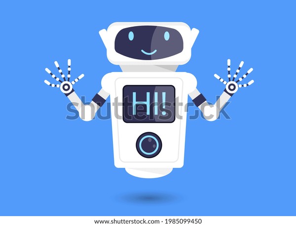 Un simpático robot blanco sonriente diciendo: vector de stock (libre de ...