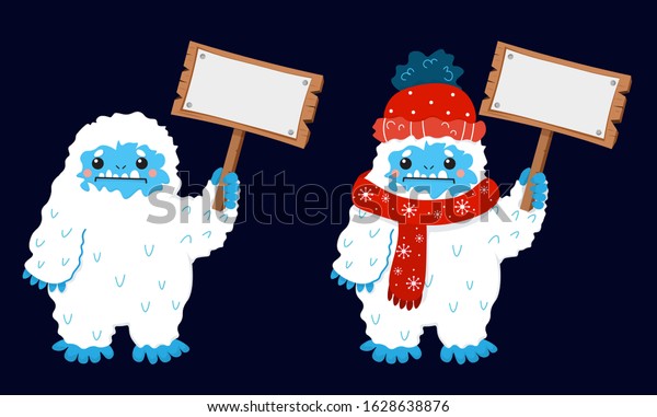 Cute Snow Yeti Blank Sign Placard Stock Vector (Royalty Free ...