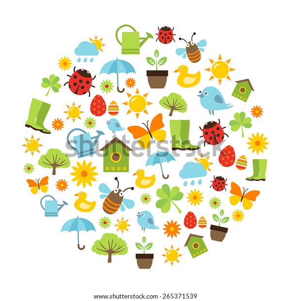 Cute Spring Background Icons Representing Spring Stock Vector (Royalty ...