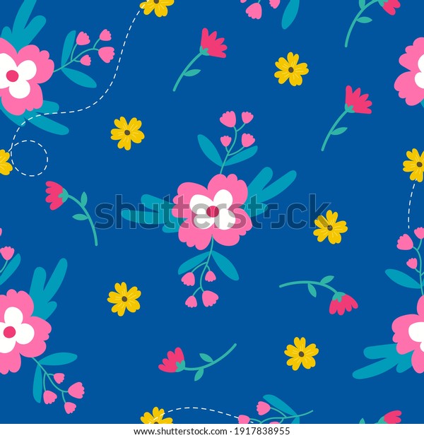 Cute Spring Flower Seamless Pattern On Stock Vector (Royalty Free ...