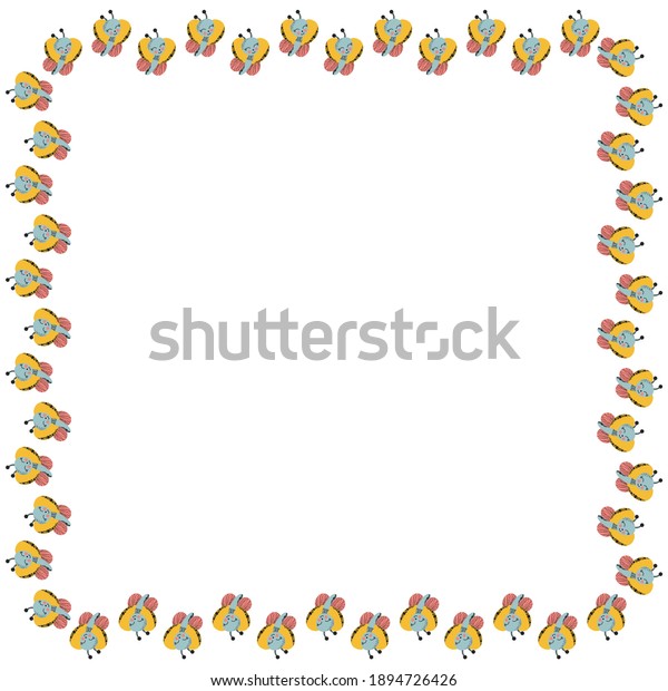 Cute Square Frame Cartoon Multicolored Characters Stock Vector (Royalty ...