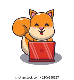 Cute Squirrel Laptop Cartoon Vector Illustration Stock Vector (Royalty ...