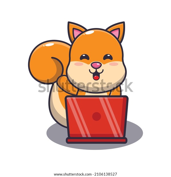 Cute Squirrel Laptop Cartoon Vector Illustration Stock Vector (Royalty ...