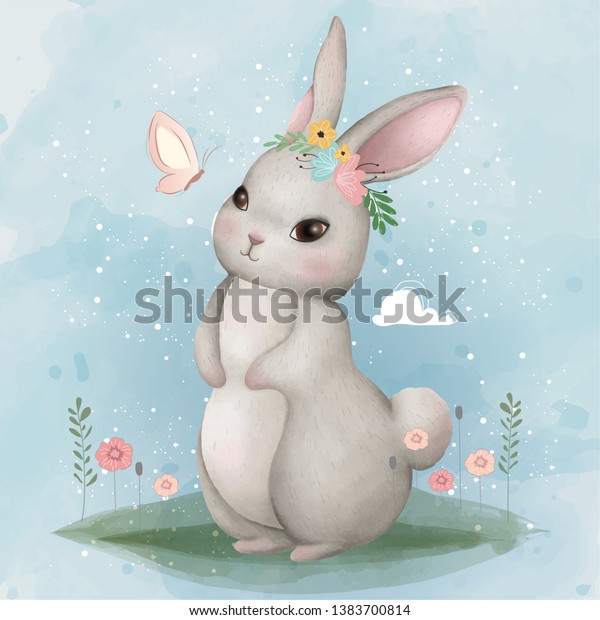 Cute Standing Bunny Butterfly Stock Vector (Royalty Free) 1383700814