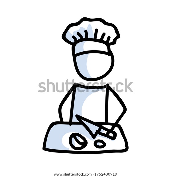 Cute Stick Figure Chef Cooking Chopping Stock Vector (Royalty Free ...