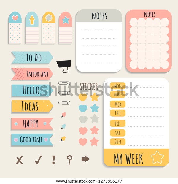 Cute Sticky Note Papers Printable Set Stock Vector (Royalty Free ...