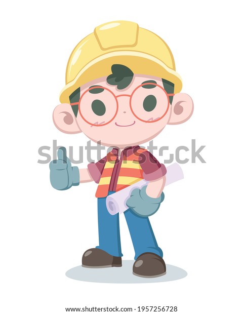 Cute Style Construction Worker Cartoon Illustration Stock Vector ...