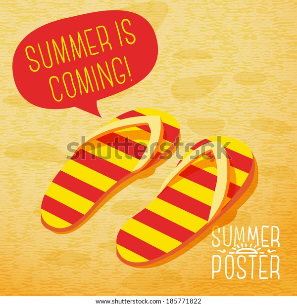 Cute Summer Poster Slippers On Beach Stock Vector (Royalty Free ...