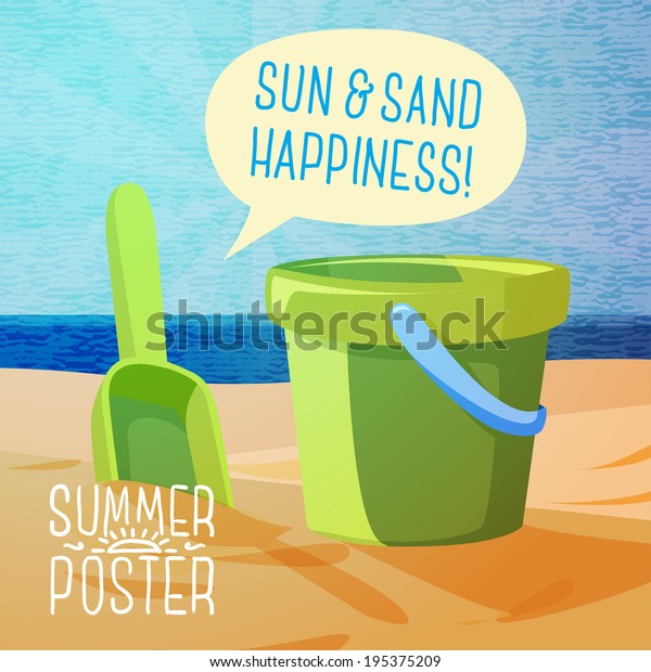 Cute Summer Poster Sun Sand Spade Stock Vector (Royalty Free) 195375209 ...