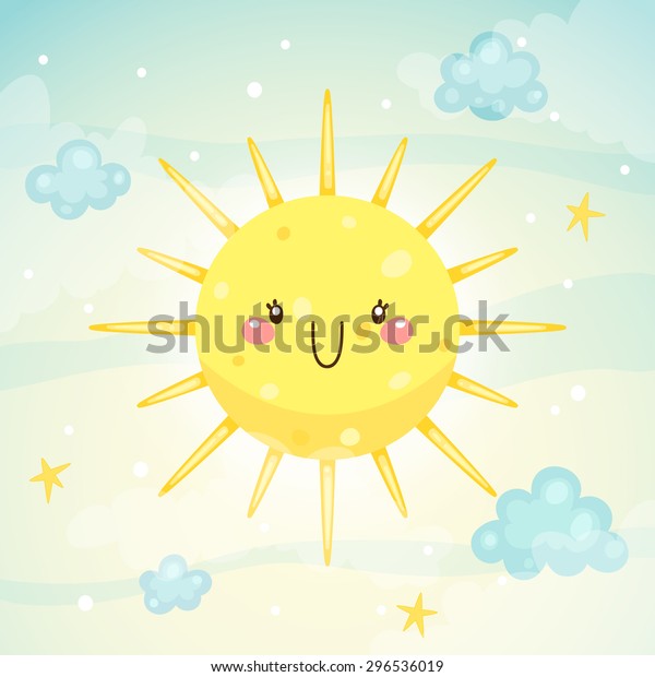 Cute Sun Childrens Illustration Simple Stylization Stock Vector ...