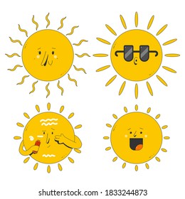 Cute Sun Faces Vector Cartoon Characters Stock Vector (Royalty Free ...