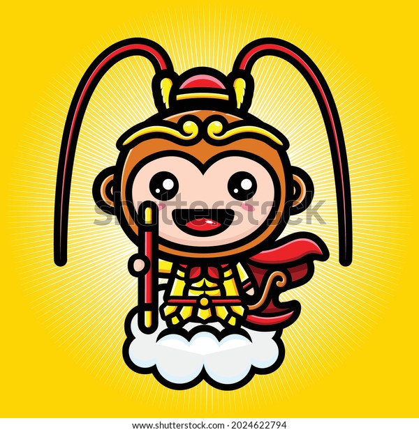 Cute Sun Wukong Cartoon Vector Design Stock Vector (Royalty Free ...