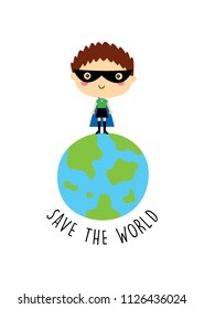 Cute Superhero Boy Save World Vector Stock Vector (Royalty Free ...