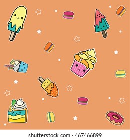 Cute Sweets Cartoon Background Stock Vector (Royalty Free) 467466914