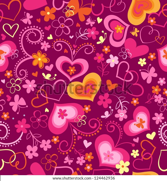 Cute Swirly Hearts Seamless Background Stock Vector (Royalty Free ...