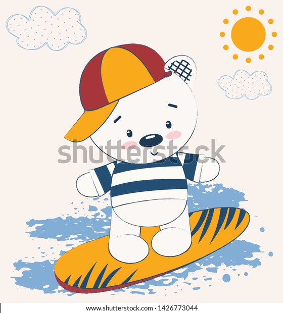 Cute Teddy Bear On Surfboard Vector Stock Vector (Royalty Free) 1426773044