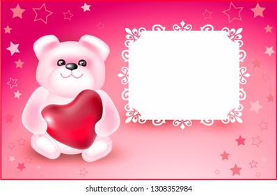 Cute Teddy Bear Red Heartvalentines Day Stock Vector (Royalty Free ...