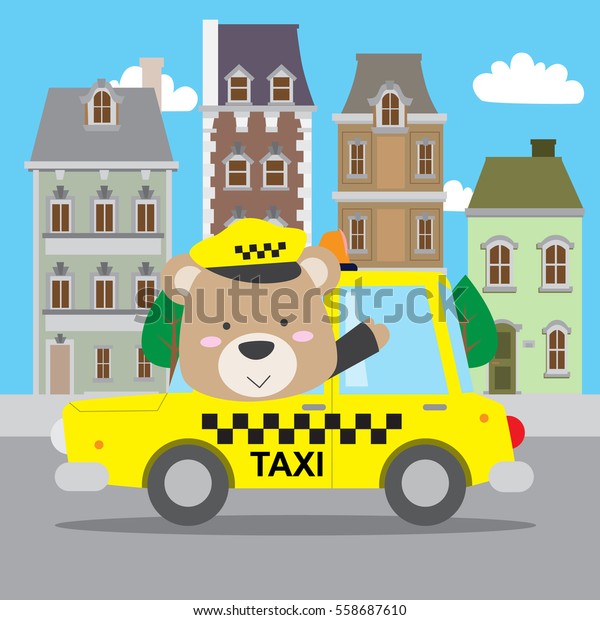 Cute Teddy Bear Taxi Driver Driving Stock Vector (Royalty Free ...