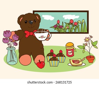 Cute Teddy Coffee Time Stock Vector (Royalty Free) 268131725 | Shutterstock
