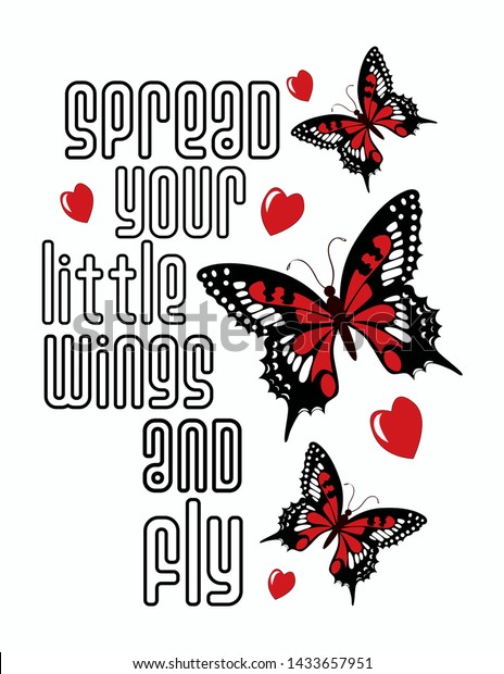 Cute Three Butterflies Slogan Design Print Stock Vector (Royalty Free ...