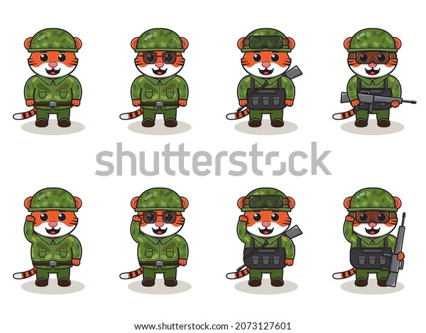 Cute Tiger Army Cartoon Set Animal Stock Vector (Royalty Free ...