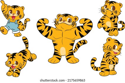 Cute Tiger Cartoon Action Set Stock Vector (Royalty Free) 2175659863 ...