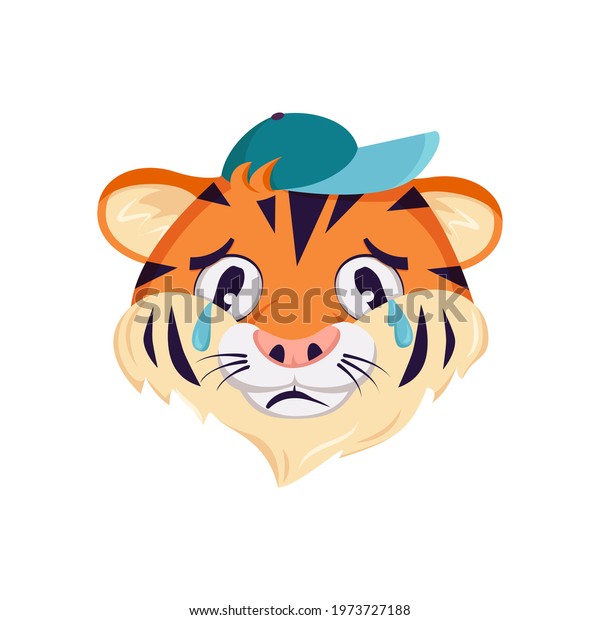 Cute Tiger Character Crying Tears Emotions Stock Vector (Royalty Free ...