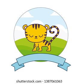 Cute Tiger Landscape Frame Ribbon Stock Vector (Royalty Free ...