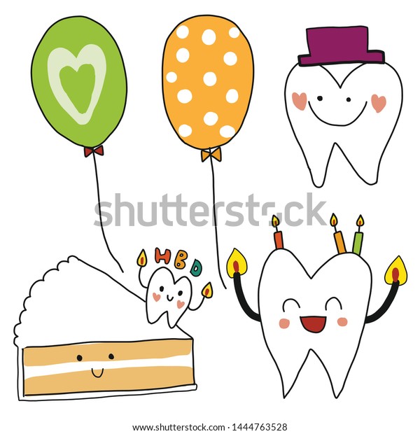 Cute Tooth Cartoon Their Birthday Party Stock Vector (Royalty Free ...