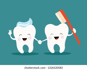 Cute Tooth Characters Holding Hands Stock Vector (Royalty Free) 1326520583