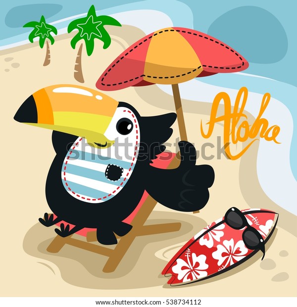 Cute Toucan Bird Cartoon Beach On Stock Vector (Royalty Free) 538734112