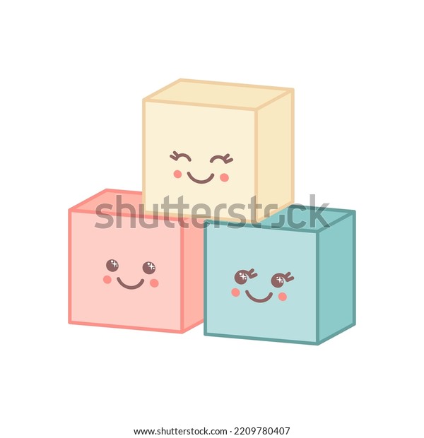 Cute Tower Cubes Kawaii Faces Isolated Stock Vector (Royalty Free ...