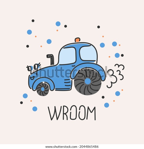 Cute Tractor Character Cartoon Style Stock Vector (Royalty Free ...