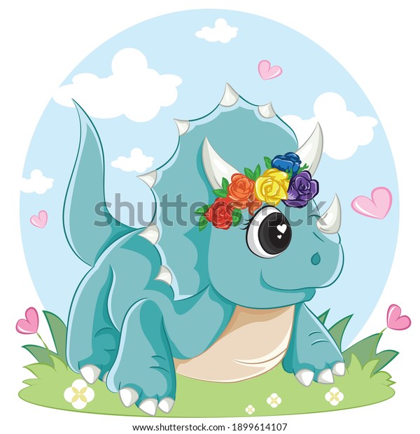 Cute Triceratops Dinosaur Isolated On White Stock Vector (Royalty Free ...