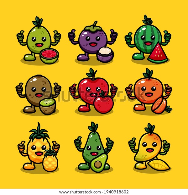 Cute Tropical Fruit Character Design Set Stock Vector (Royalty Free ...
