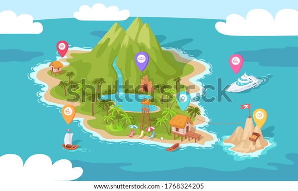 Cute tropical island resort vector cartoon illustration
