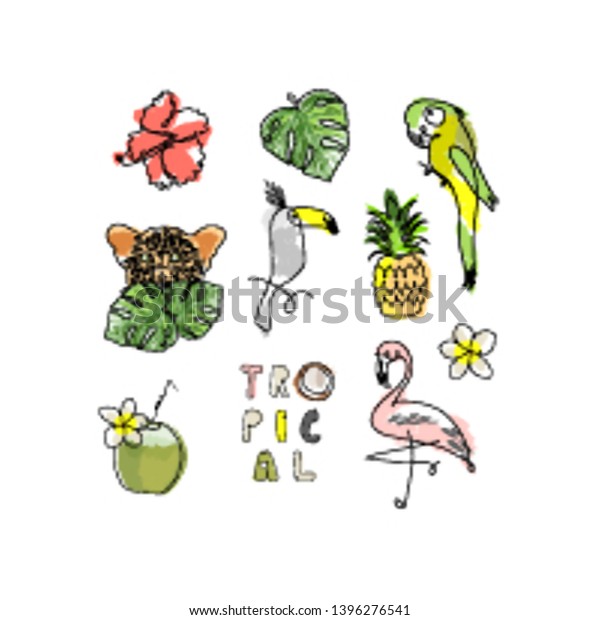 Cute Tropical Set Different Stickers Wild Stock Vector (Royalty Free ...