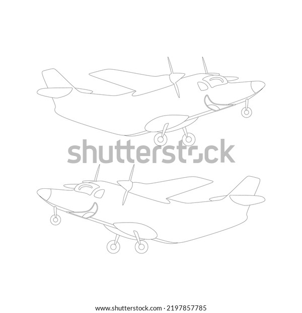 Cute Turboprop Airplane Outline Vector Character Stock Vector (Royalty ...