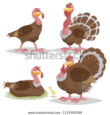 Cute Turkeys Set Cartoon Simple Gradient Stock Vector (Royalty Free ...