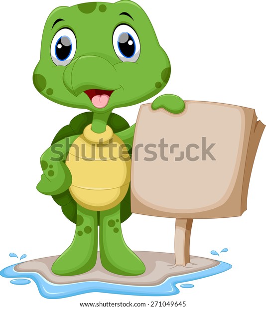 Cute Turtle Cartoon Holding Blank Sign 스톡 벡터(로열티 프리) 271049645 ...