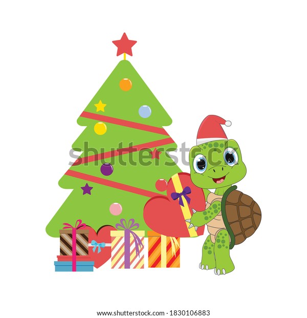 Cute Turtle Cartoon On Christmas Simple Stock Vector (Royalty Free ...